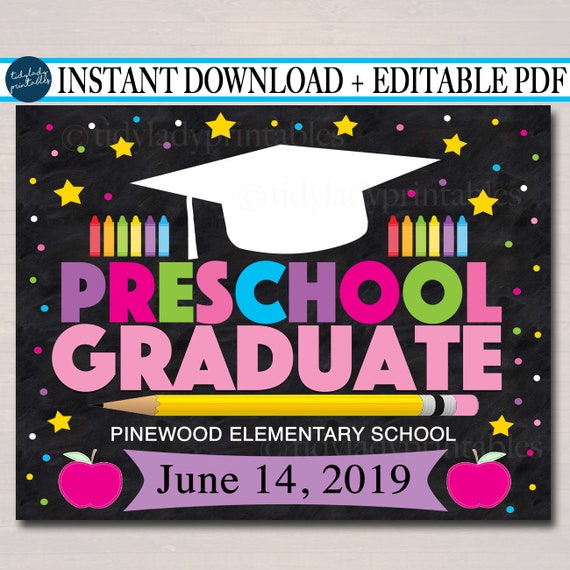 EDITABLE DATE Preschool Graduation Photo Prop, End of School Chalkboard ...