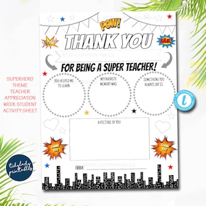 Superhero Teacher Appreciation Staff Printable, My Teacher is Super ...