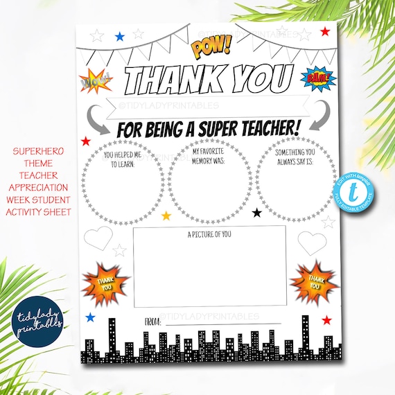 Superhero Teacher Appreciation Staff Printable, My Teacher is Super ...