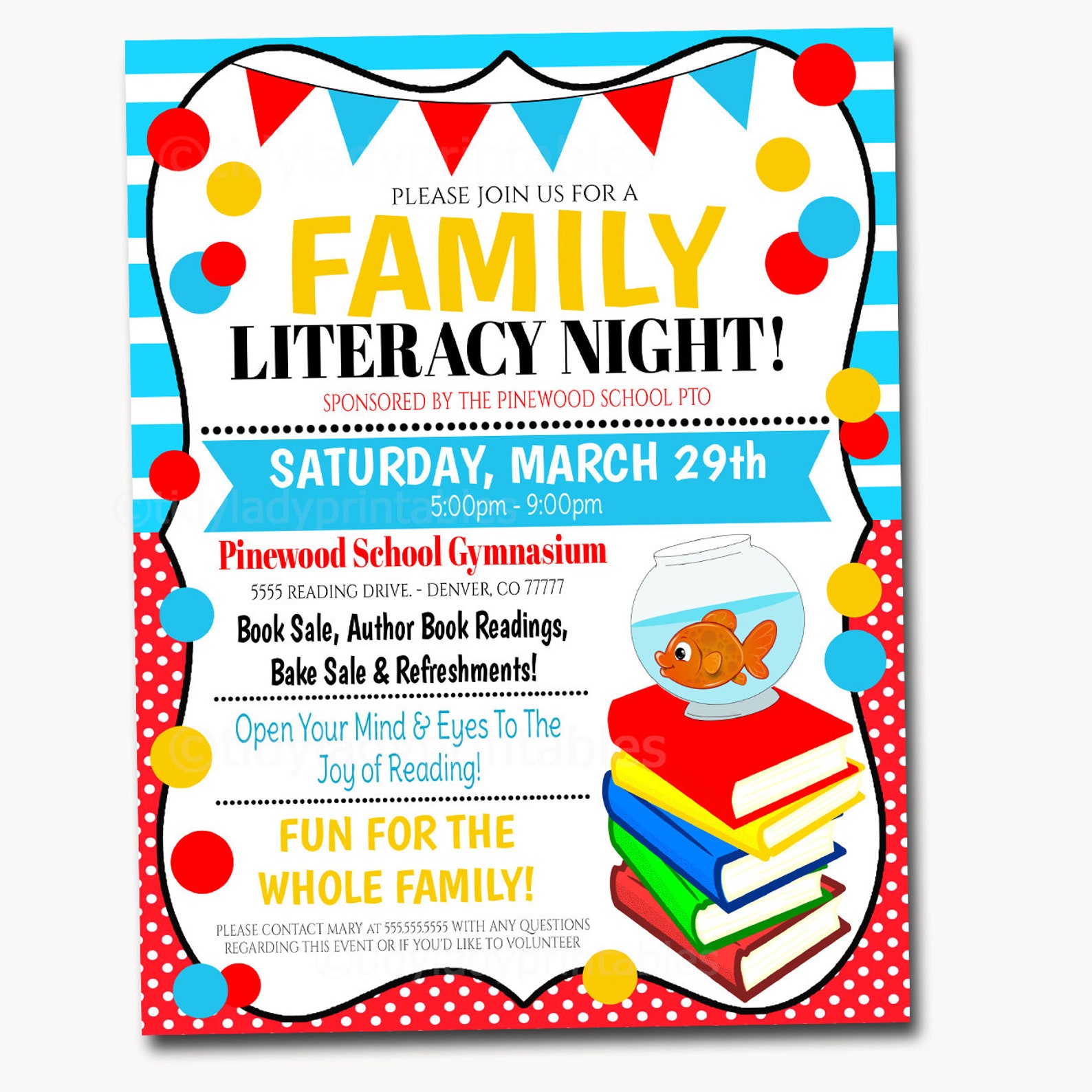 Family Literacy Night Flyer Printable PTA PTO Flyer School - Etsy