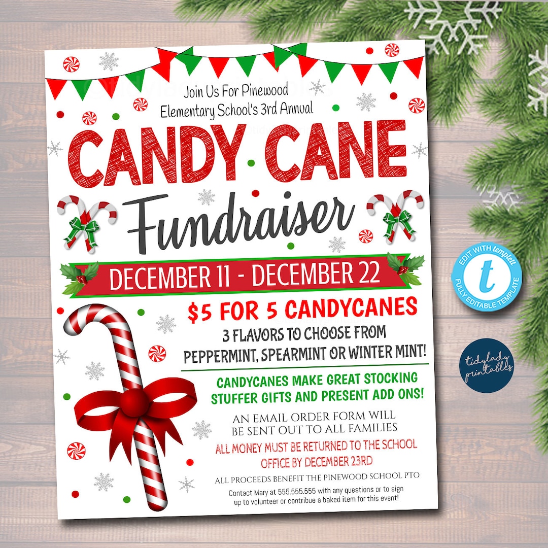 Christmas Candy Cane Fundraiser Flyer: Holiday Event Invite (digital ...