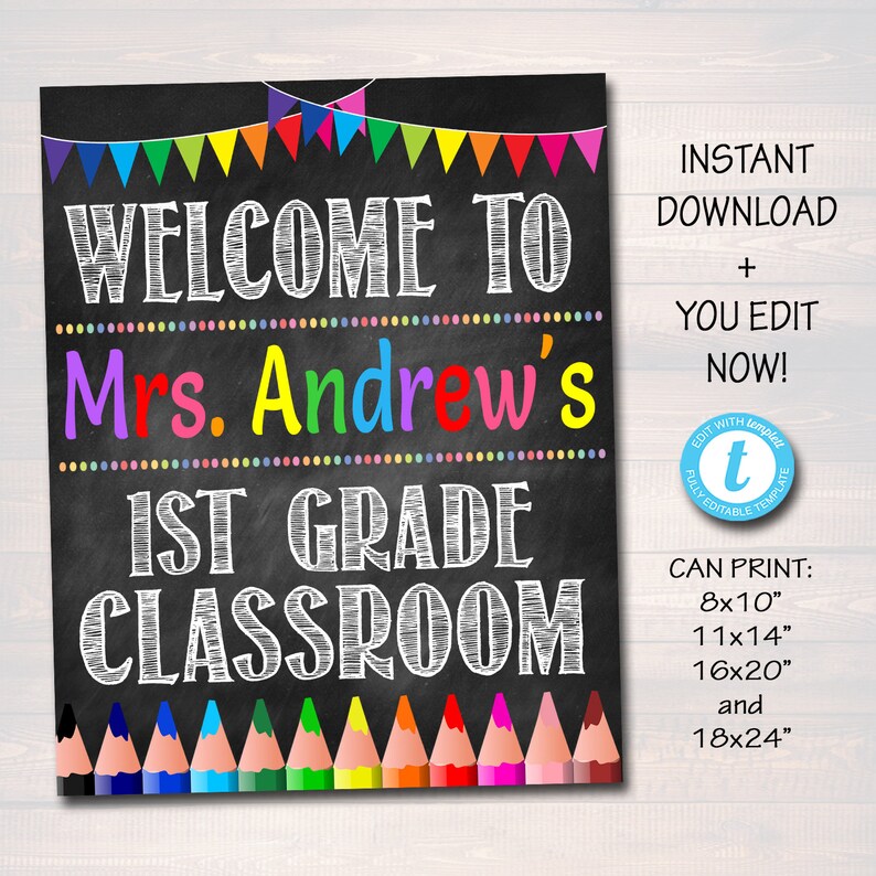 Editable Teacher Classroom Door Sign: Chalkboard Decor (digital ...