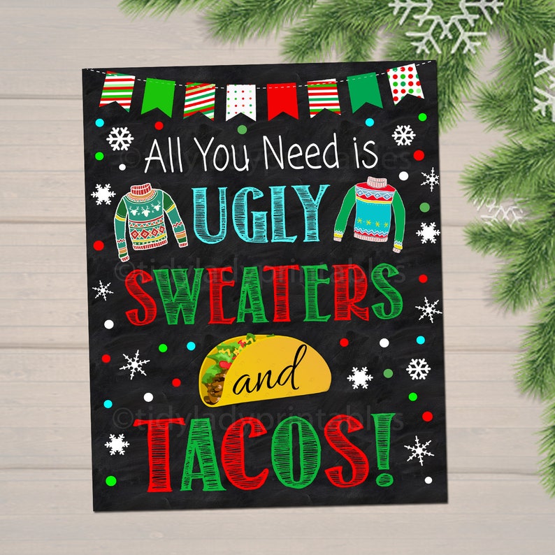 Ugly Sweater Fiesta Party Decor Prints: Taco Xmas Signs (digital ...