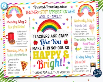 Teacher Appreciation Week Itinerary, Make This School so Bright & Happy ...