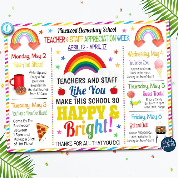 EDITABLE Teacher Appreciation Week Itinerary, Make This School So ...