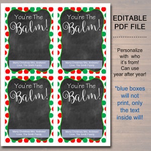 EDITABLE Lip Balm Tags, Christmas Teacher Gift INSTANT DOWNLOAD, Coach ...