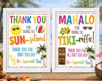 Hawaiian Themed Appreciation Sign, Tropical Beach Mahalo to Our Tiki ...