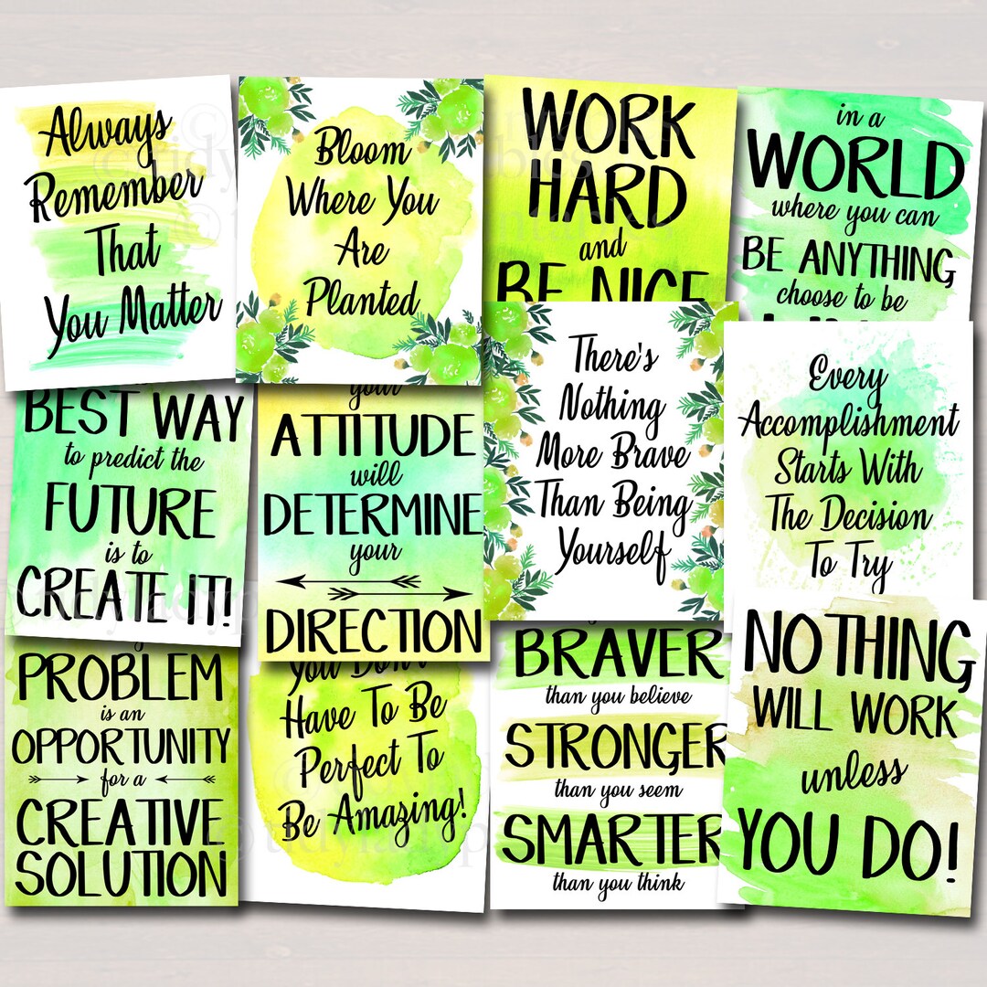 Inspirational Watercolor Posters: Green Classroom Decor (set of 12 ...