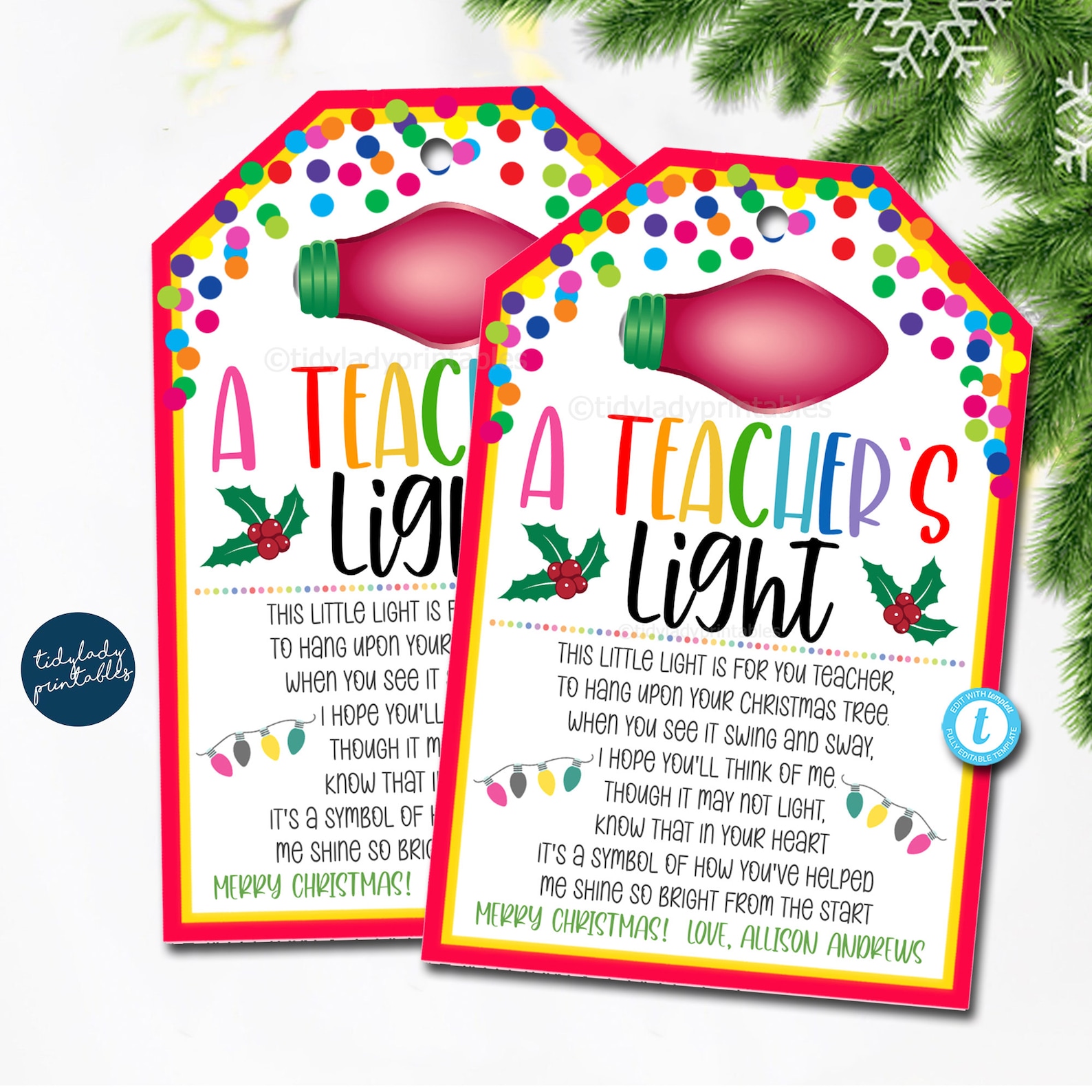 A Teachers Light Gift Tag Glitter Ornament Gift Idea Teacher - Etsy