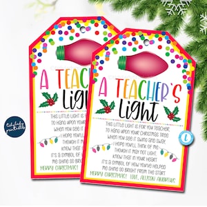 A Teachers Light Gift Tag, Glitter Ornament Gift Idea, Teacher ...