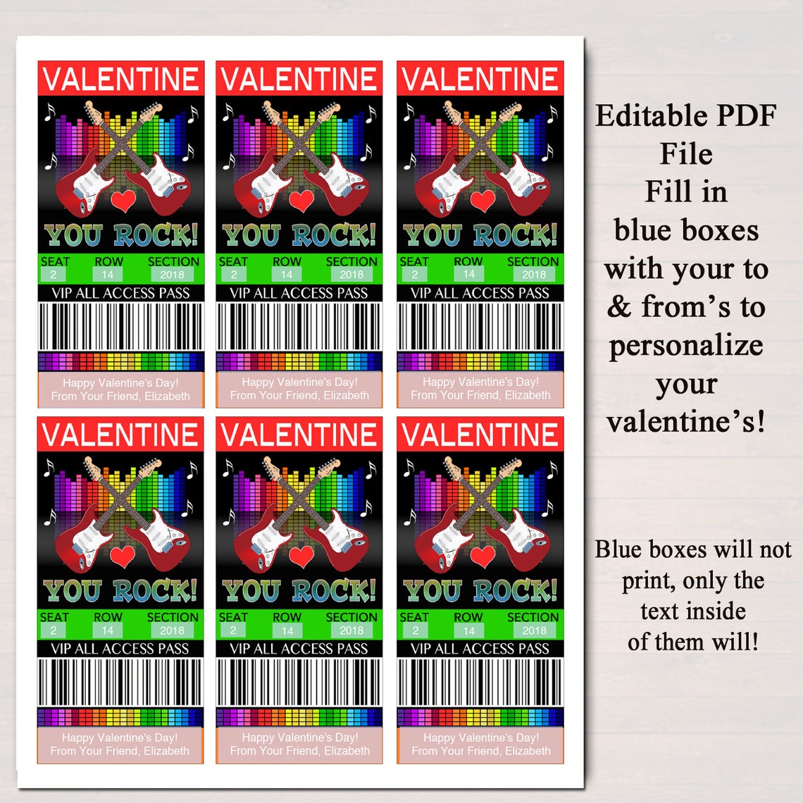 EDITABLE You Rock Valentine's Day Ticket Staff Teacher - Etsy