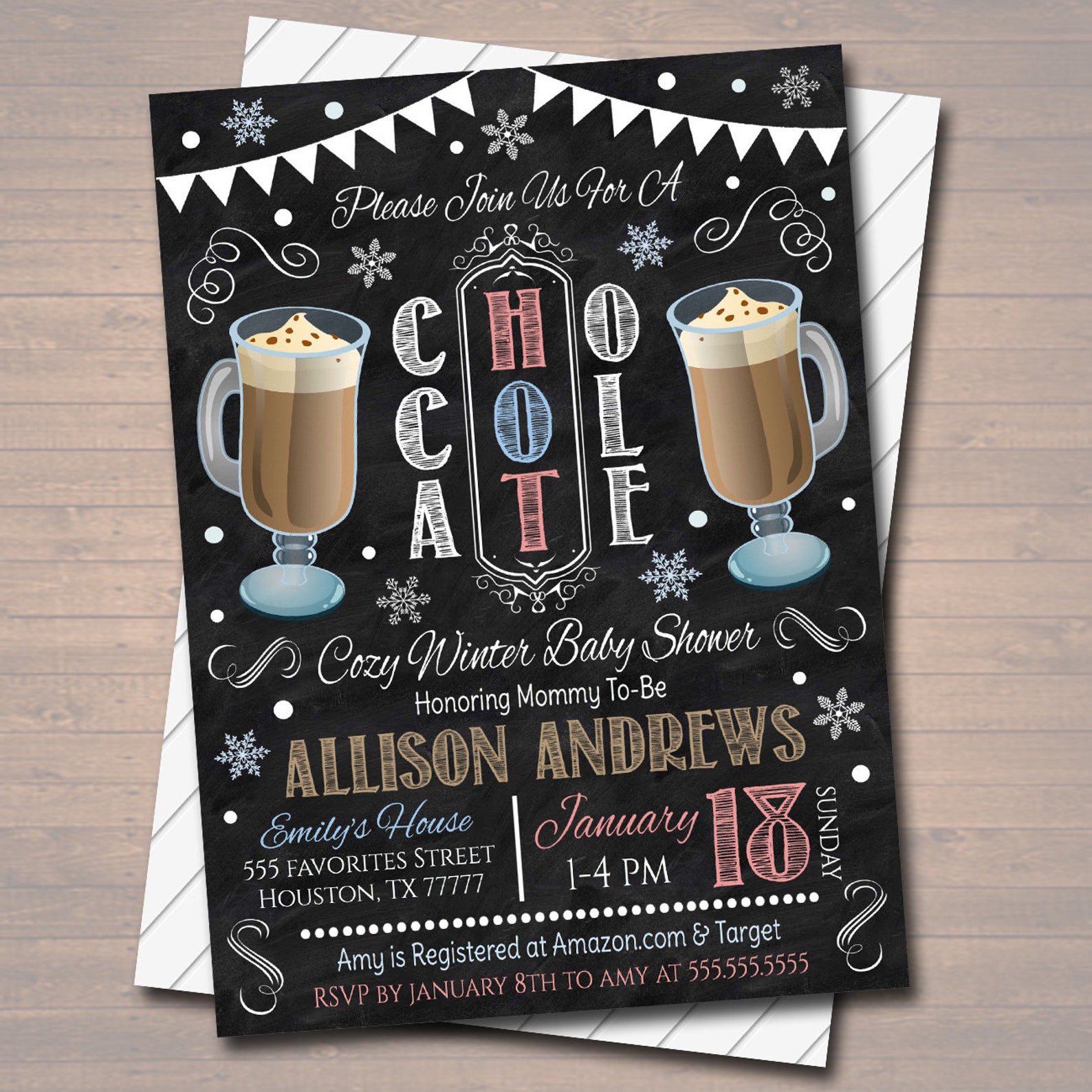 EDITABLE Winter Hot Chocolate Party Invitation Baby Shower | Etsy