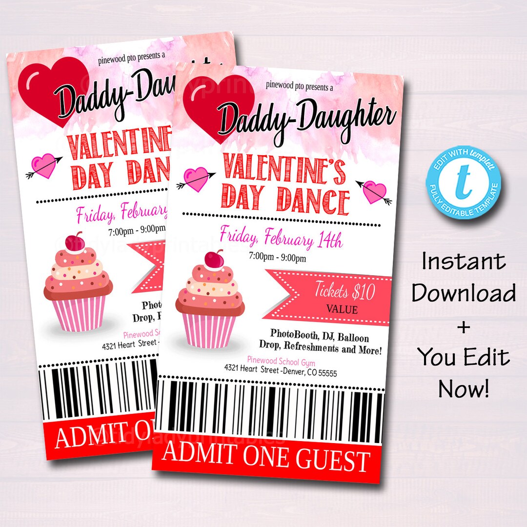 Daddy Daughter Sweetheart Valentine's Day Dance, School Dance Ticket ...