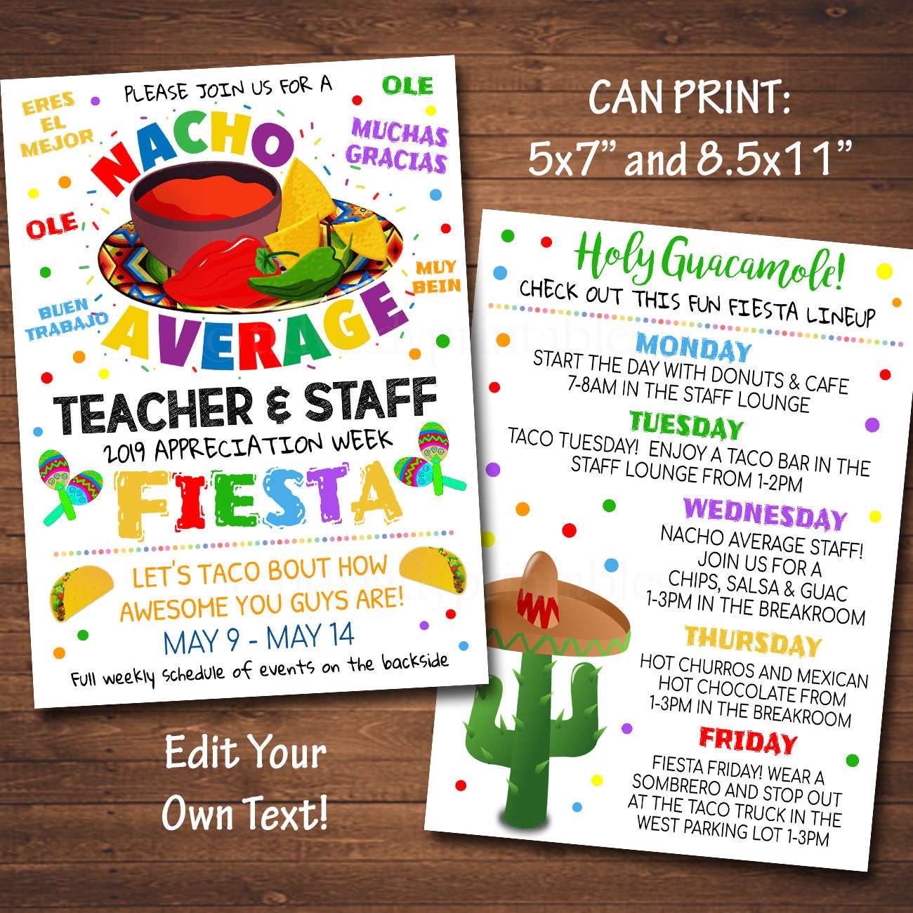 EDITABLE Nacho Average Teacher Appreciation Week Itinerary - Etsy