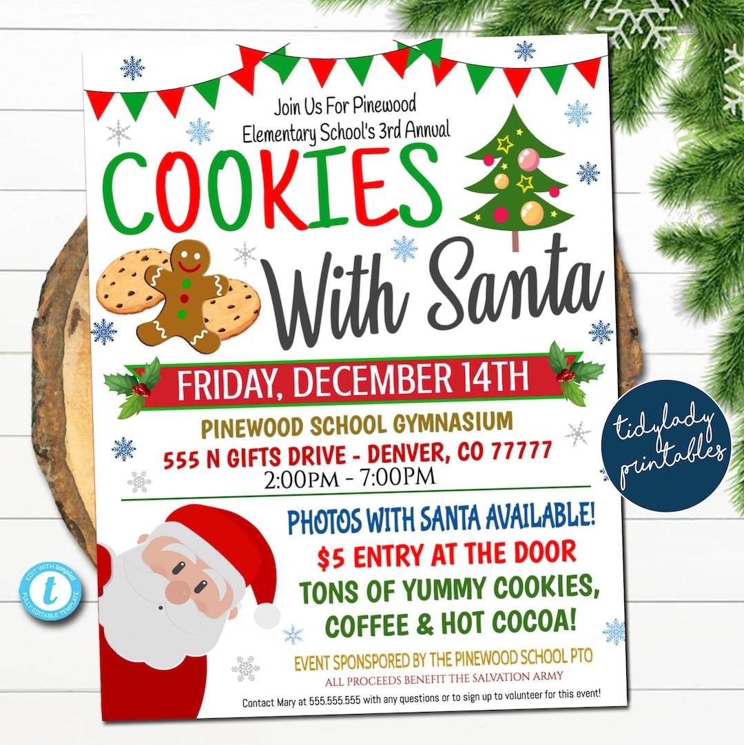 Cookies With Santa Flyer: Christmas Party Invitation (EDITABLE) - Etsy