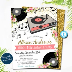 EDITABLE Vintage Vinyl Record Party Invitation, Adult Birthday ...