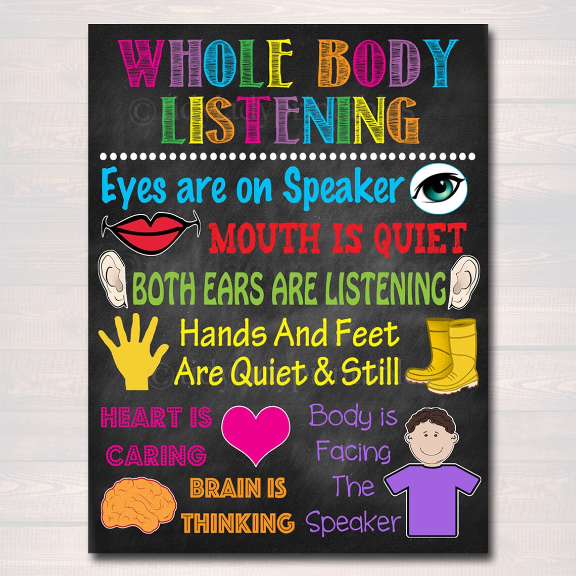 Classroom Decor Whole Body Listening Poster Kindergarten - Etsy