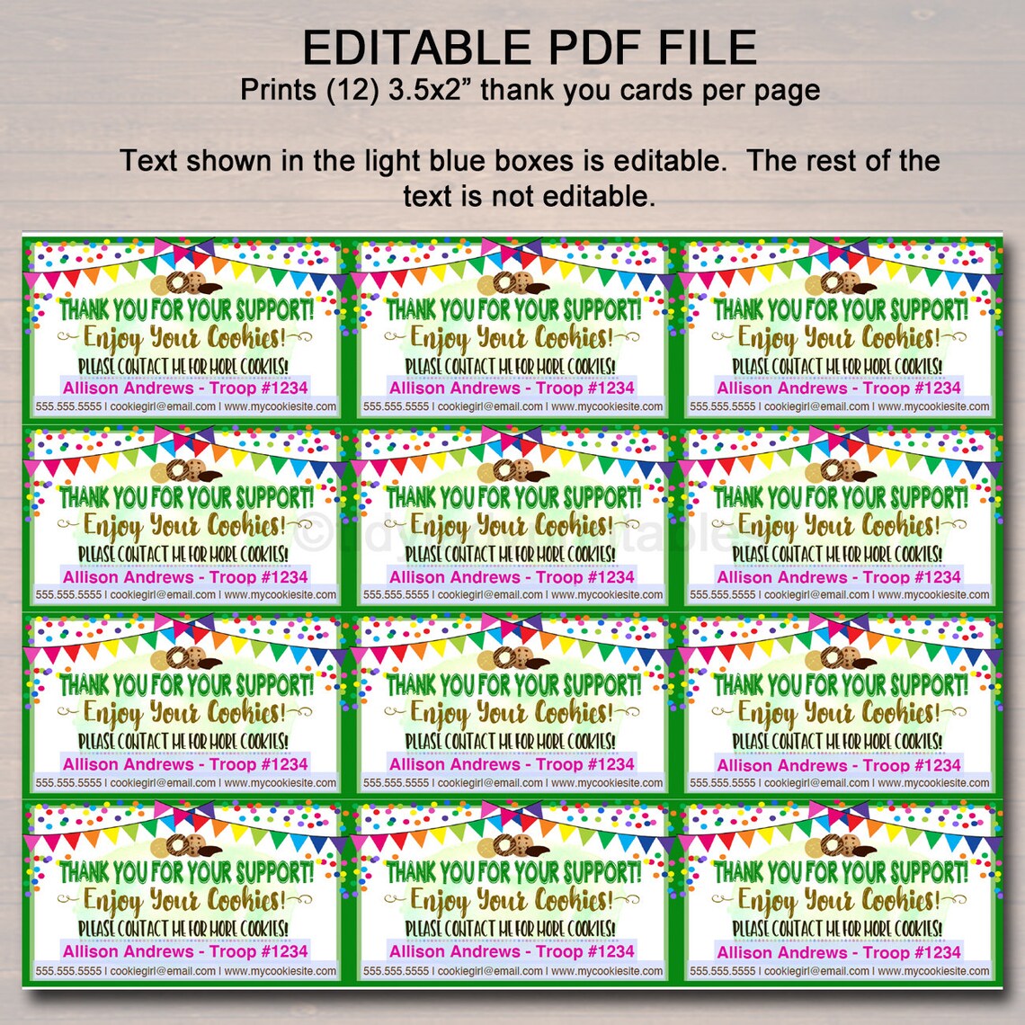 Printable/editable Scout Business Card Cookie Sales Thank You - Etsy
