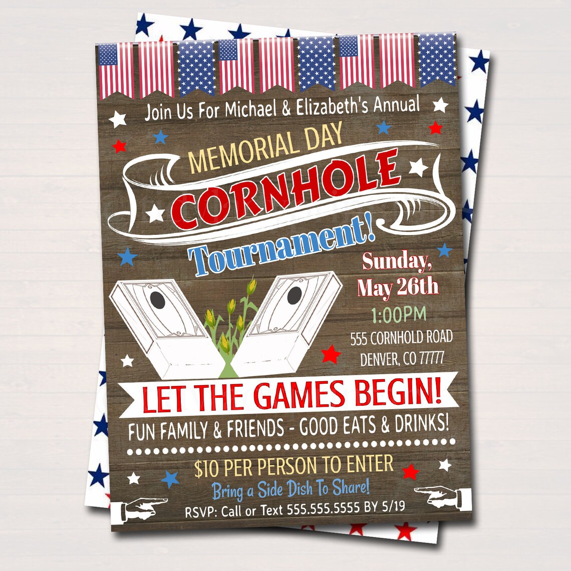 EDITABLE Summer Cornhole Invite Printable 4th of July Memorial | Etsy