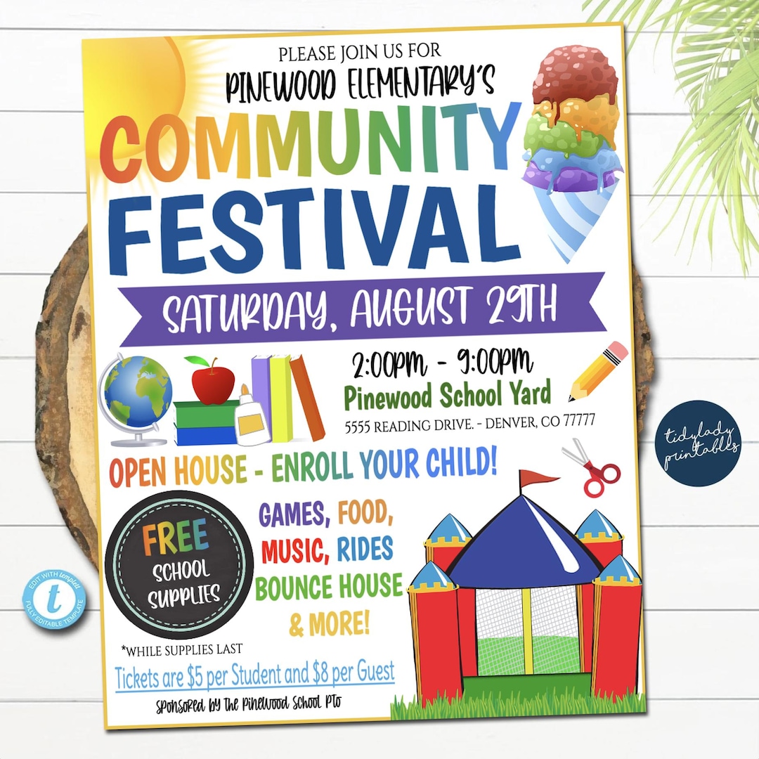 Community Festival Flyer: School PTA Event, Printable (editable) - Etsy