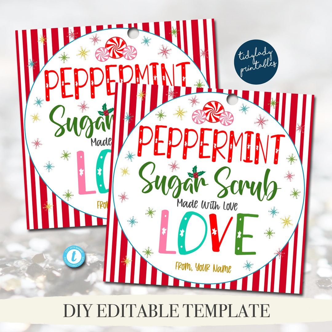 Christmas Gift Tags, Peppermint Sugar Scrub Tag, Holiday Spa Pedicure ...