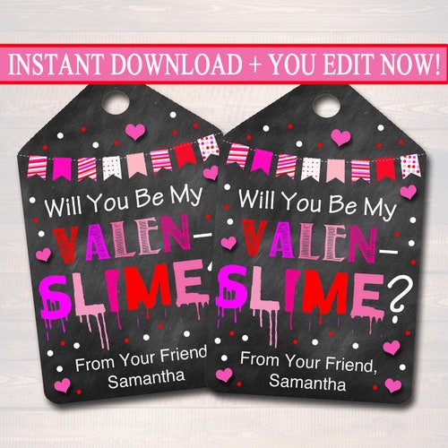 Be My Valen-slime Gift Tag Template Printable Valentine's - Etsy