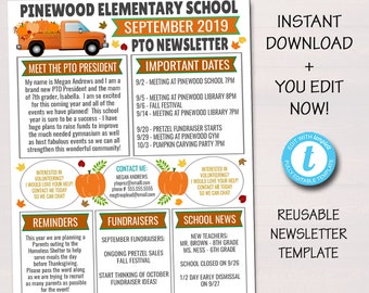 EDITABLE PTO PTA Newsletter Flyer, Printable Handout, School Year ...