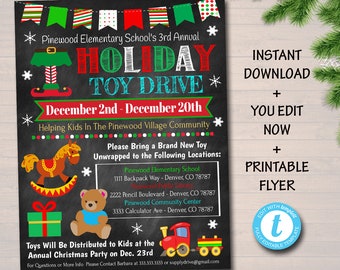 EDITABLE Holiday Toy Drive Flyer, Printable PTA PTO Flyer, School ...
