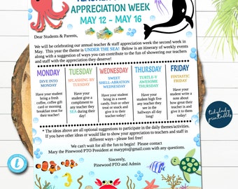 Teacher and Staff Appreciation Week Itinerary, Weekly Schedule of ...