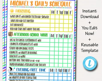 Printable Weekly Schedule, Home School Daily Subject Checklist ...