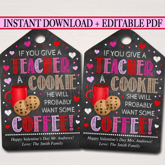 Teacher Valentine's Day Favor Tags, Appreciation Labels Printable ...