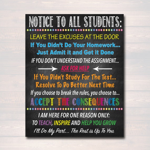 Notice To All Students Classroom Teacher Poster Sign, School Class ...