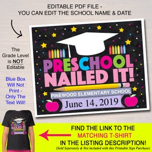 EDITABLE DATE Preschool Graduation Photo Sign, End of School Chalkboard ...