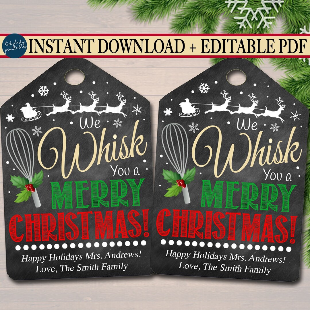 Christmas Gift Tags, We Whisk You a Merry Christmas, Holiday Favor ...