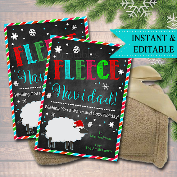 EDITABLE Fleece Navidad Christmas Gift Tags, Secret Santa, Office Staff ...