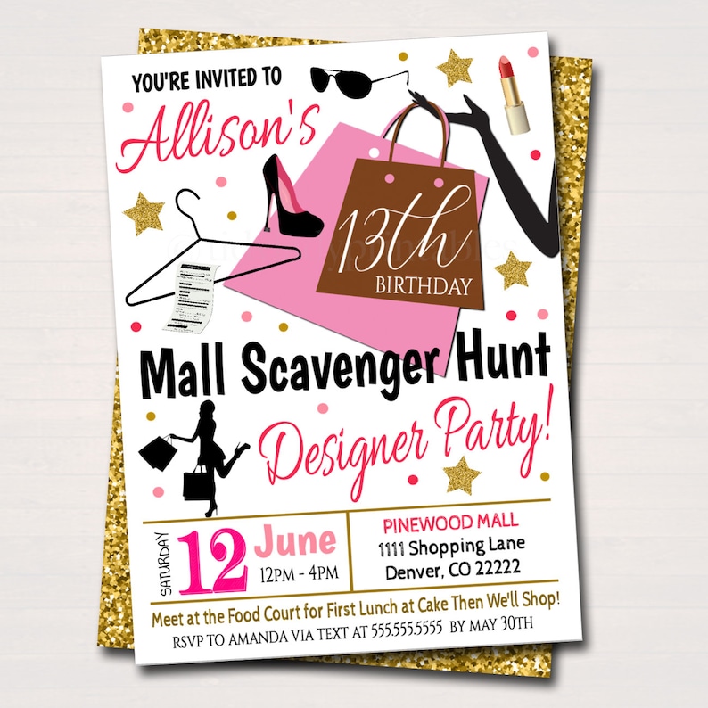 Editable Mall Scavenger Hunt Birthday Invitation: Tween Teen Fashion Party (instant Download) - Etsy