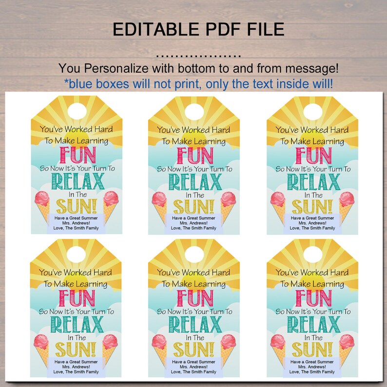 Editable Teacher Thank You Tags: Summer Gift (instant Download) - Etsy