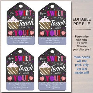 Valentines Day Teacher Coworker Favor Tags, School Appreciation Labels ...