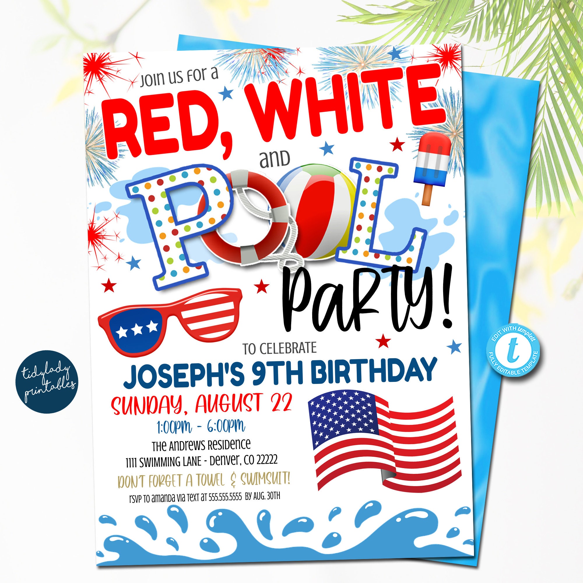 4th Of July Pool Party Invitations 4th July Pool Party Stock