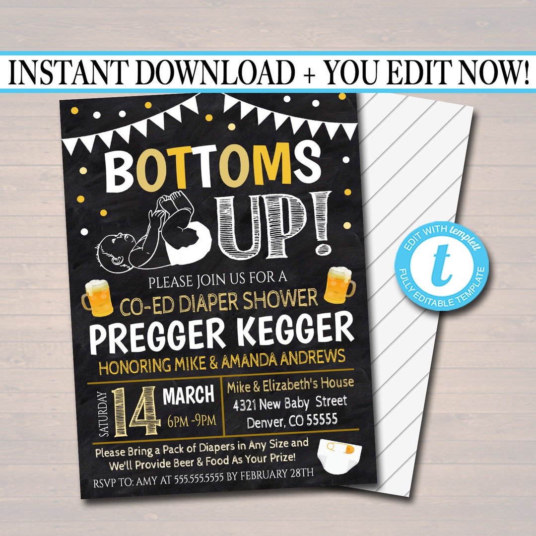 EDITABLE Pregger Kegger Invite, A Diapers and Beer Couples Shower, Baby ...