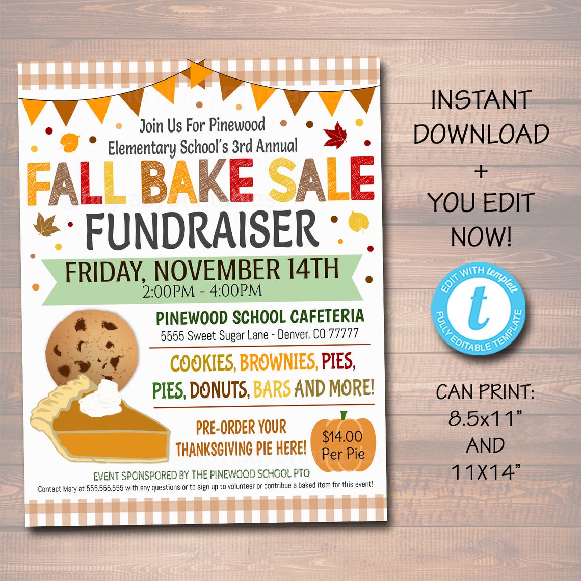 EDITABLE Fall Bake Sale Flyer Festival Fall Harvest - Etsy