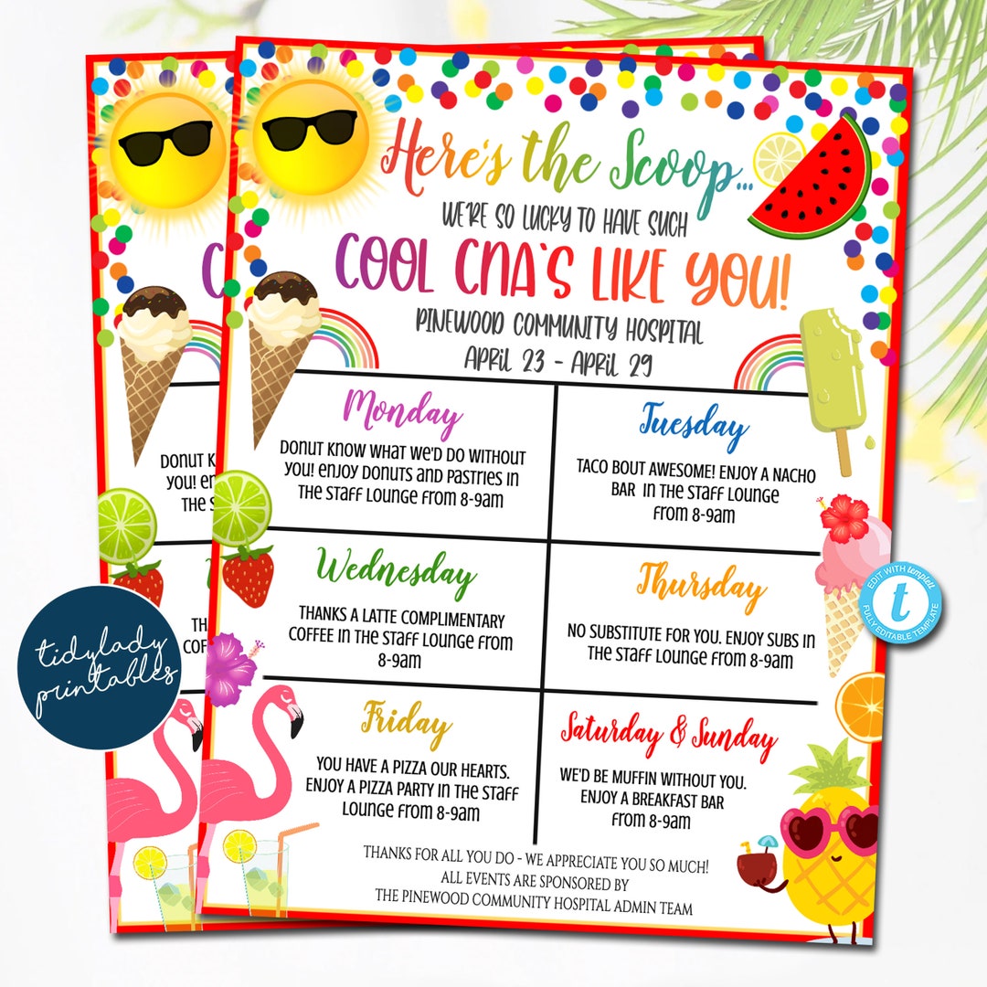 CNA Appreciation Week Itinerary: Tropical Beach Theme (EDITABLE) - Etsy