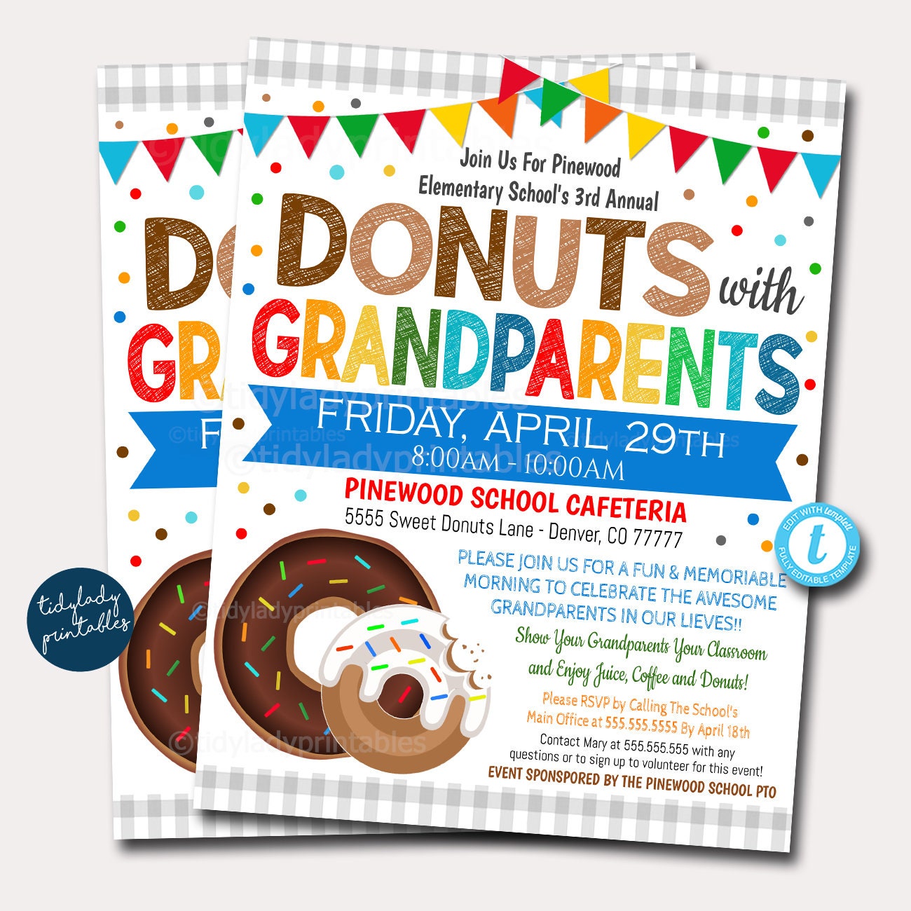 Donuts With Grandparents Flyer: School Event Invitation (digital ...