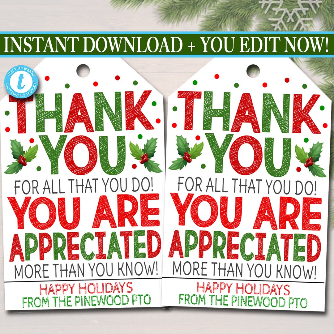 Christmas Thank You Gift Tags, Teacher Staff Employee Nurse Volunteer ...