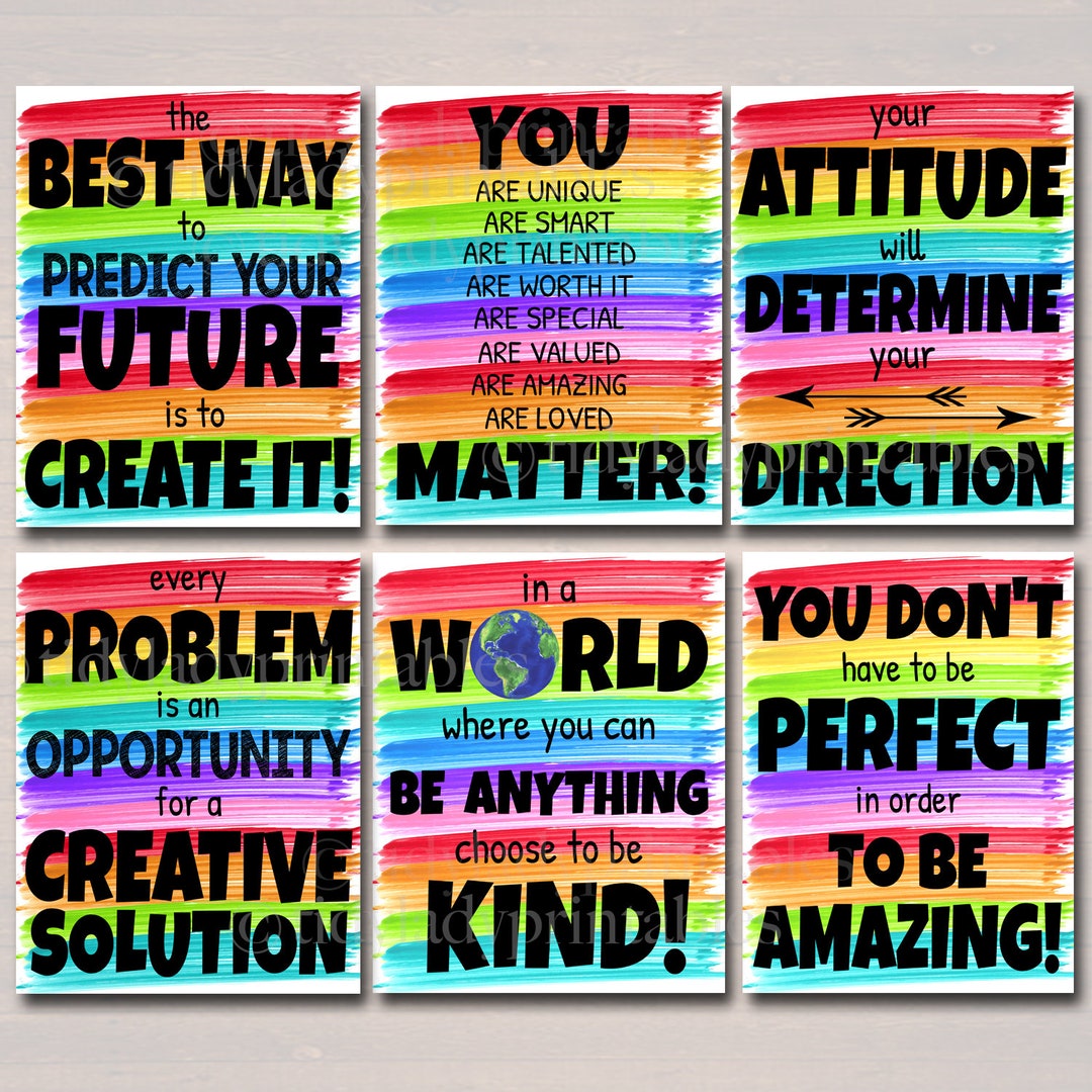 SET OF 6 Rainbow Watercolor Printable Posters, School Counselor Social ...