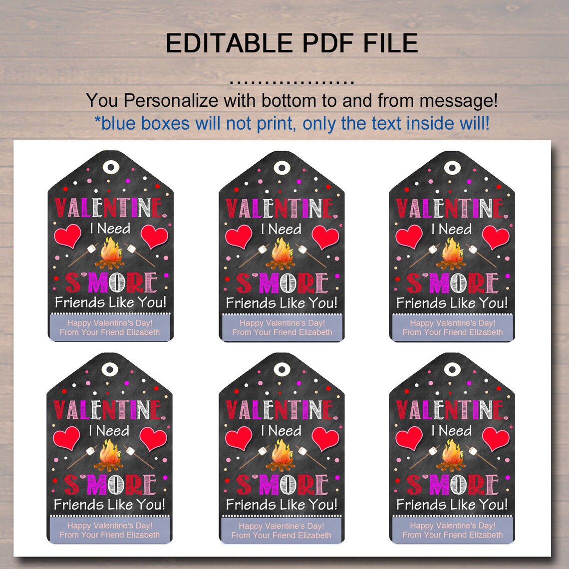 EDITABLE Valentine's Day Smore Gift Tags Classroom School - Etsy