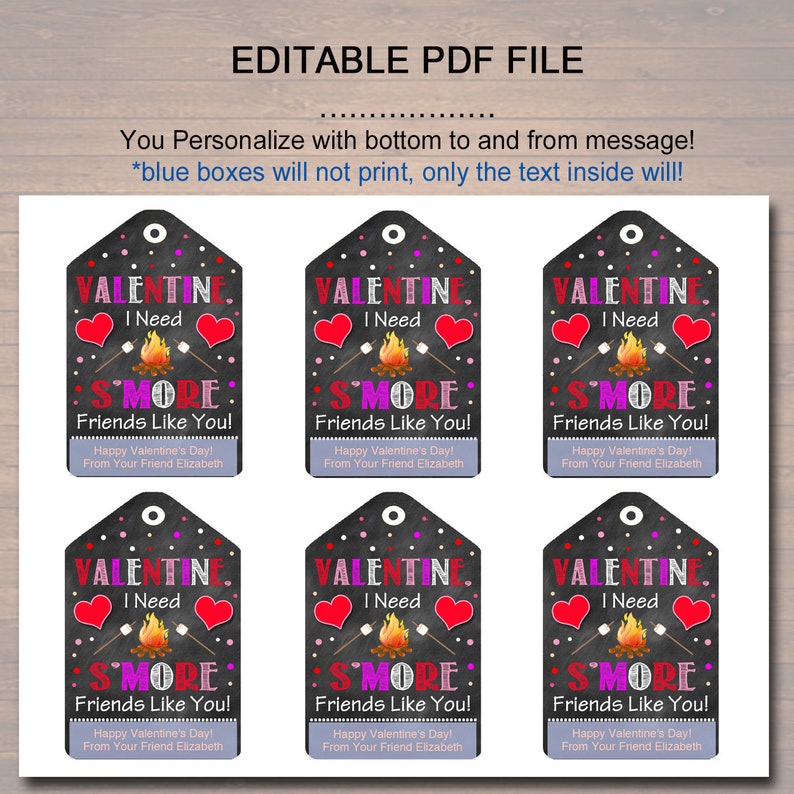 EDITABLE Valentine's Day Smore Gift Tags Classroom School - Etsy