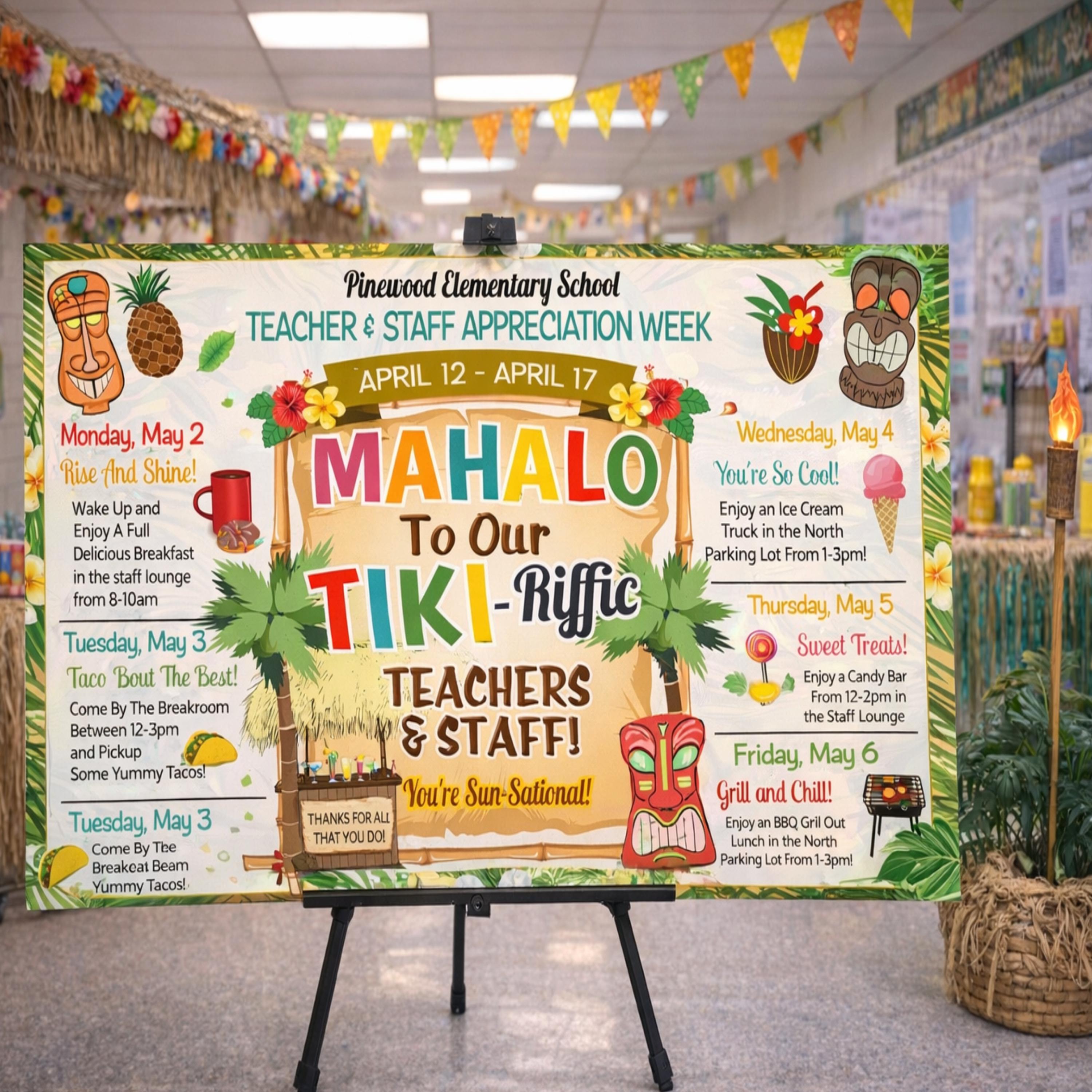 Editable Hawaiian Luau Theme Teacher Appreciation Week, Tropical Beach ...