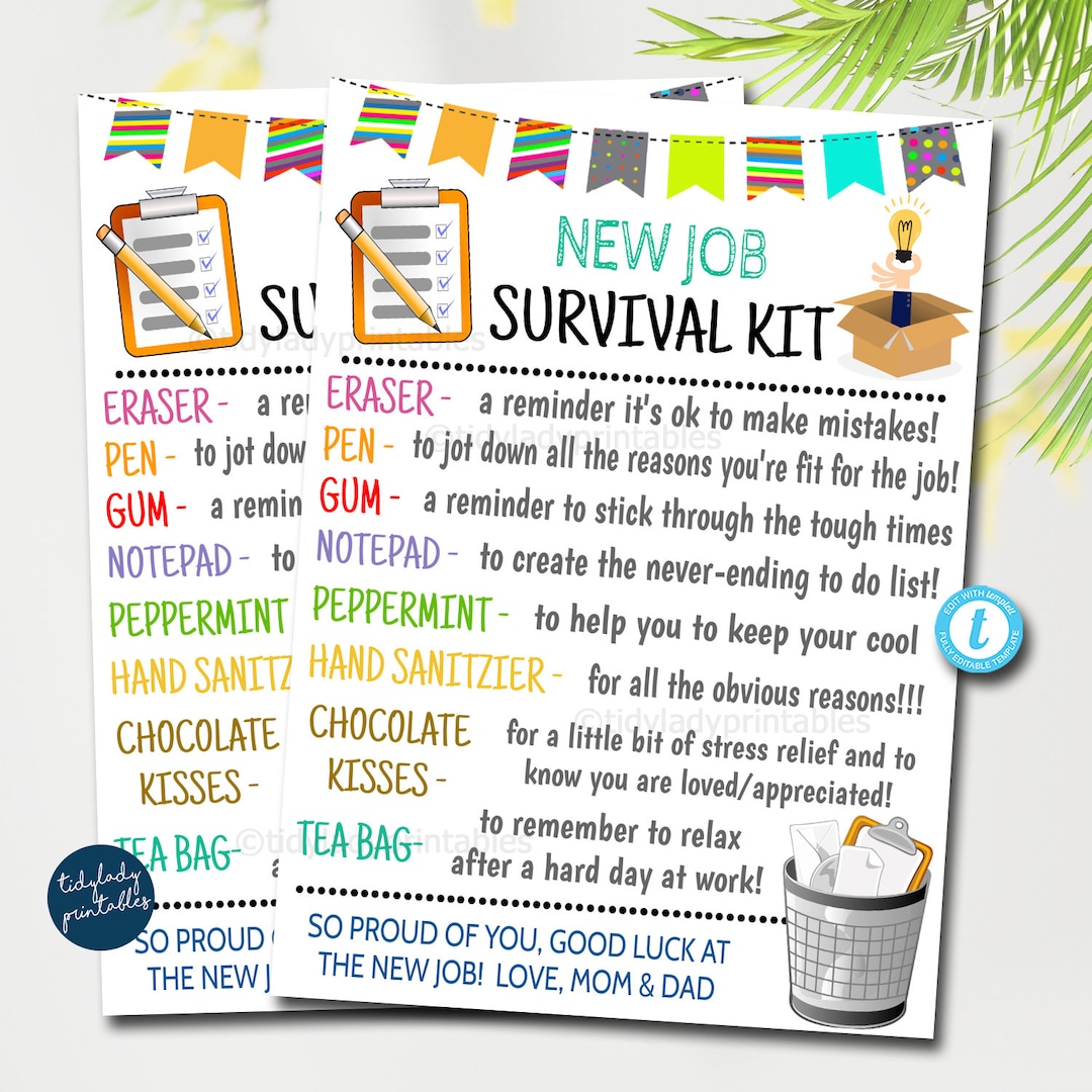 New Job Survival Kit Gift Tags: Editable Printable Template (digital ...