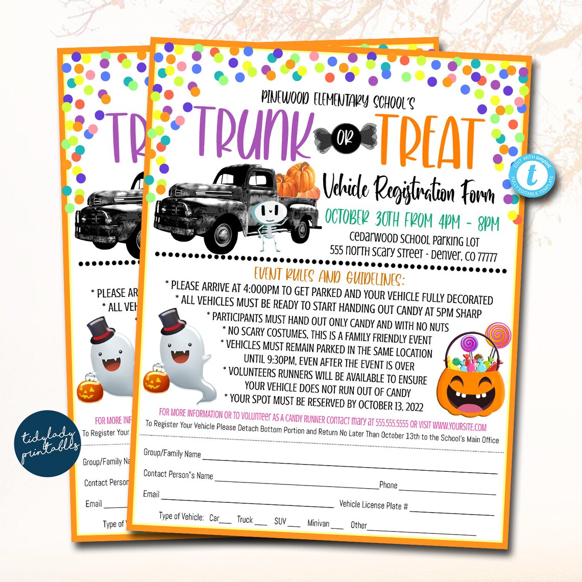 EDITABLE Trunk or Treat Car Registration Form Printable - Etsy